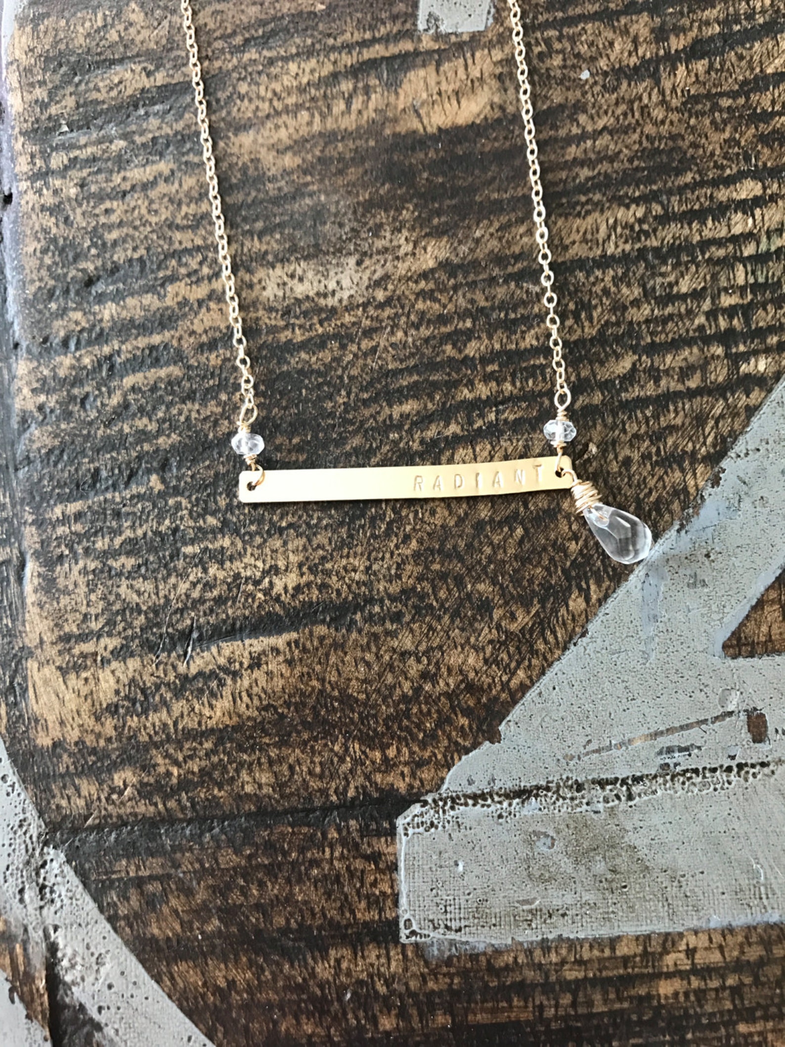 Radiant Necklace Handstamped Necklace Gold Bar Necklace Custom Necklace ...