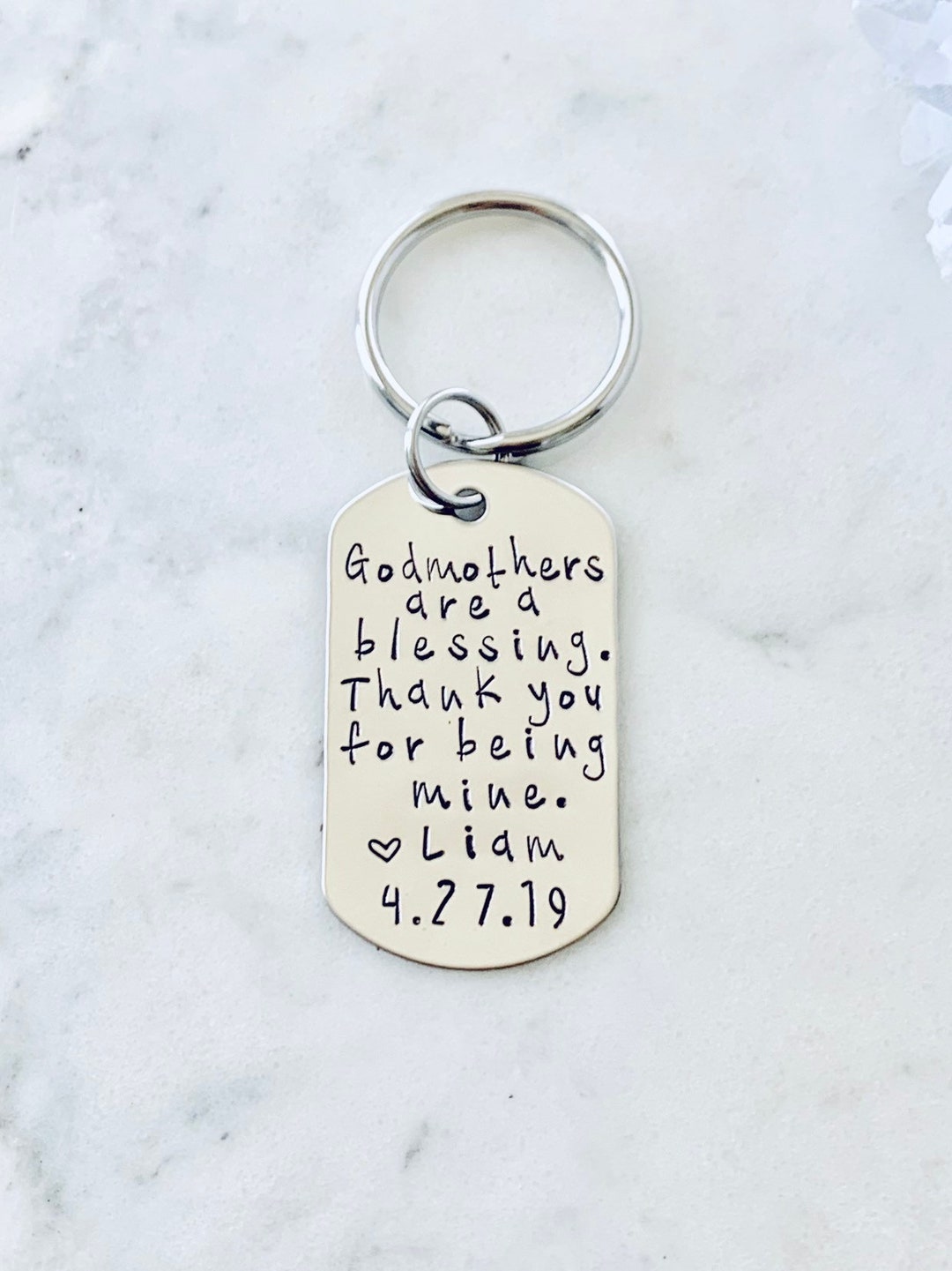 Godmother Keychain Baptism Gift Christening Keychain Handstamped ...