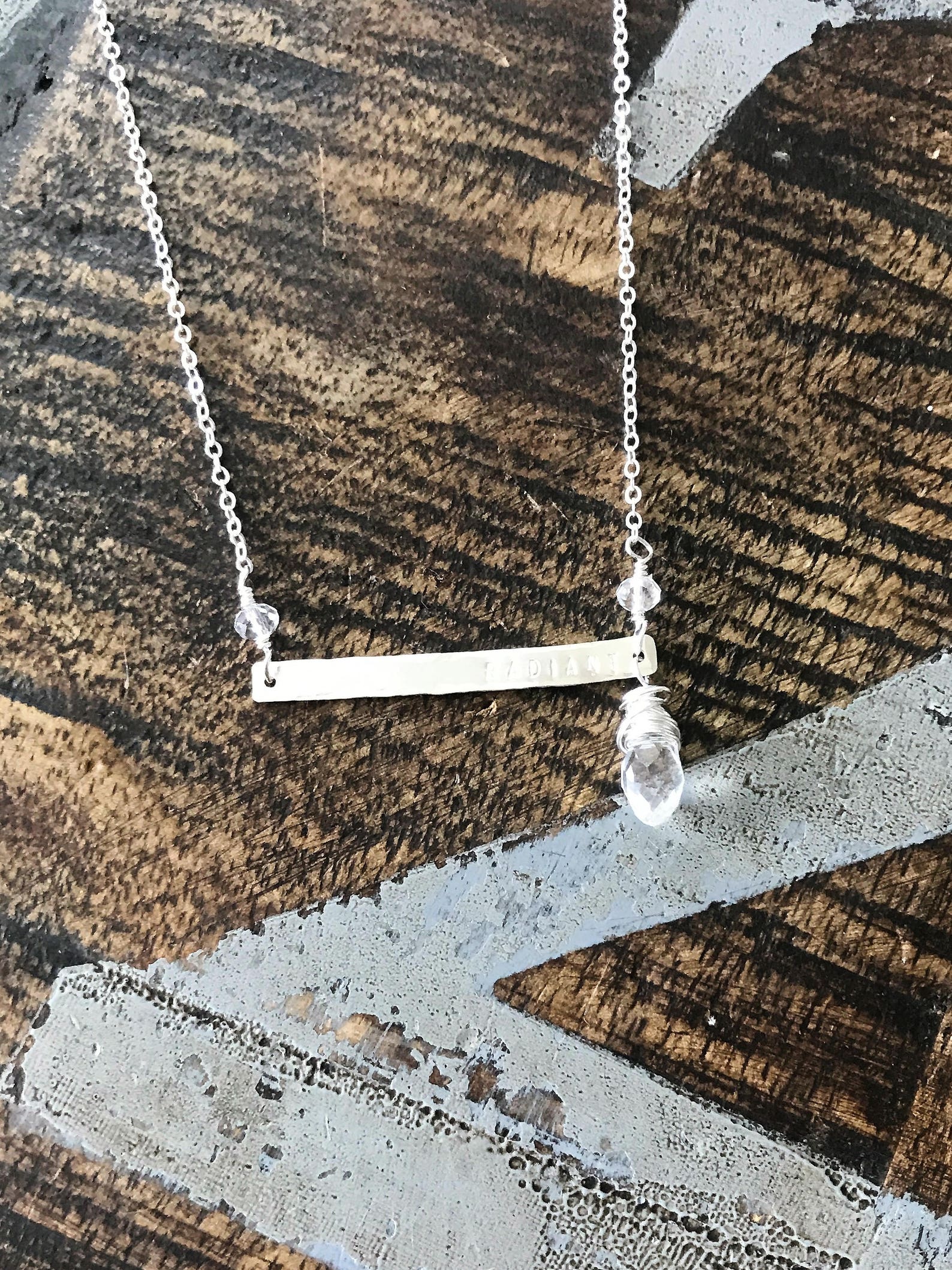Radiant Necklace Handstamped Necklace Gold Bar Necklace Custom Necklace ...