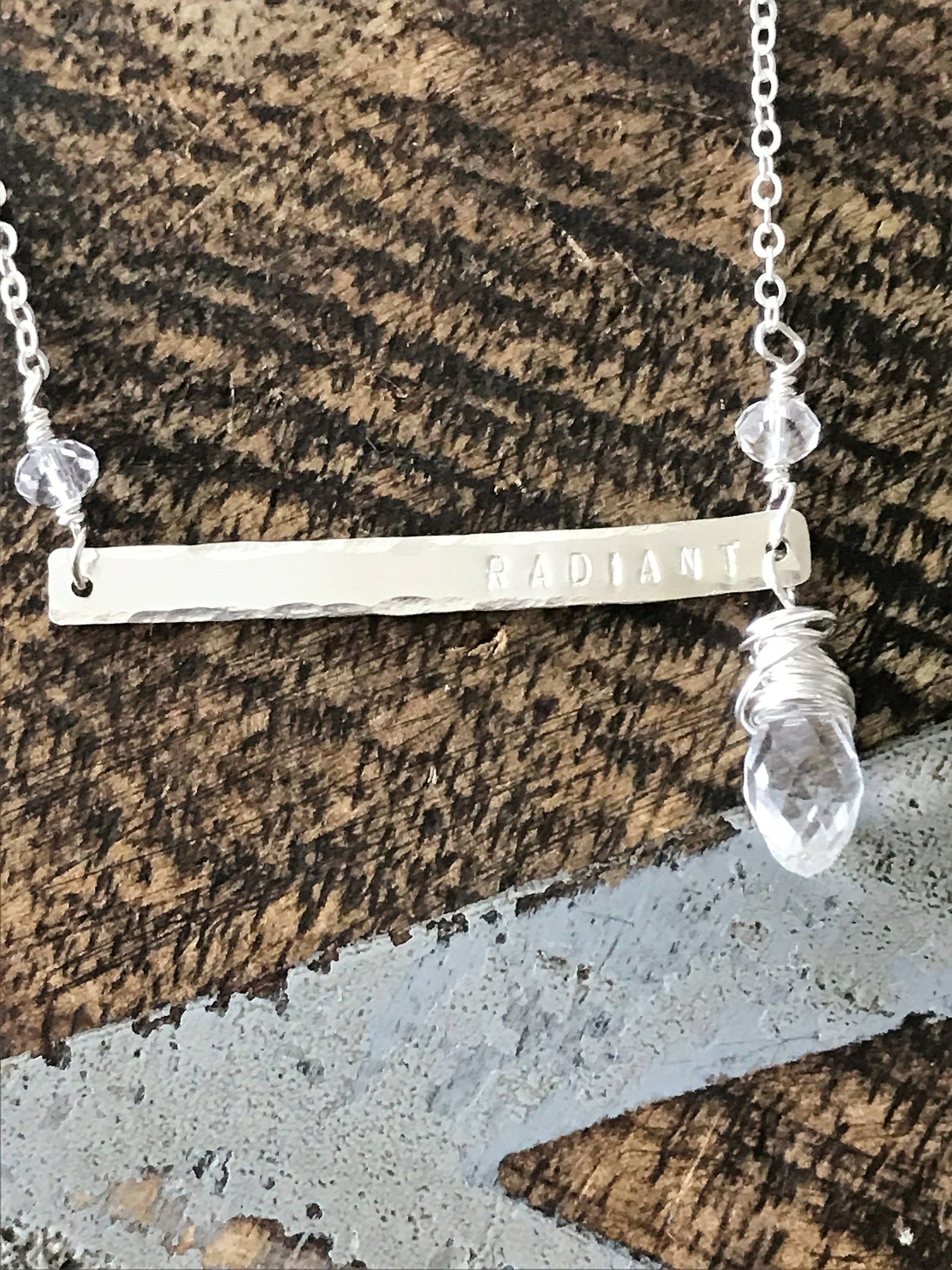 Radiant Necklace Handstamped Necklace Gold Bar Necklace Custom Necklace ...