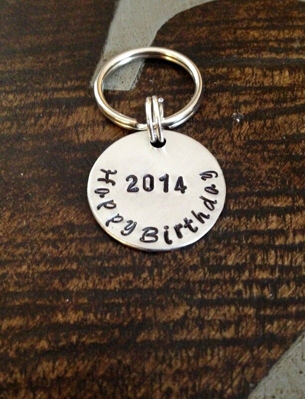 Happy Birthday Keychain Handstamped Keychain Personalized - Etsy