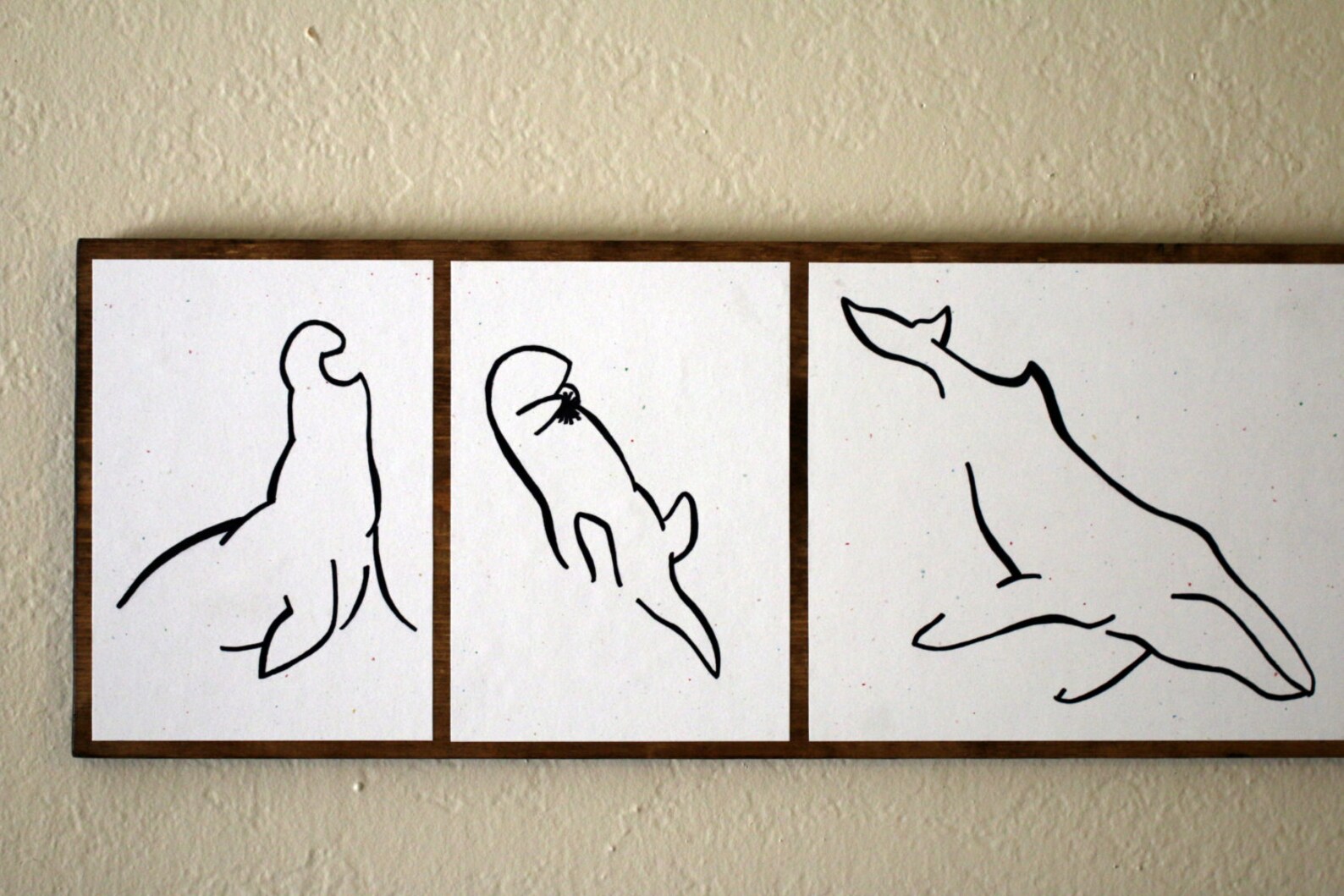 Minimalist Animal Art original Drawings on Wood Marine Mammals Theme ...