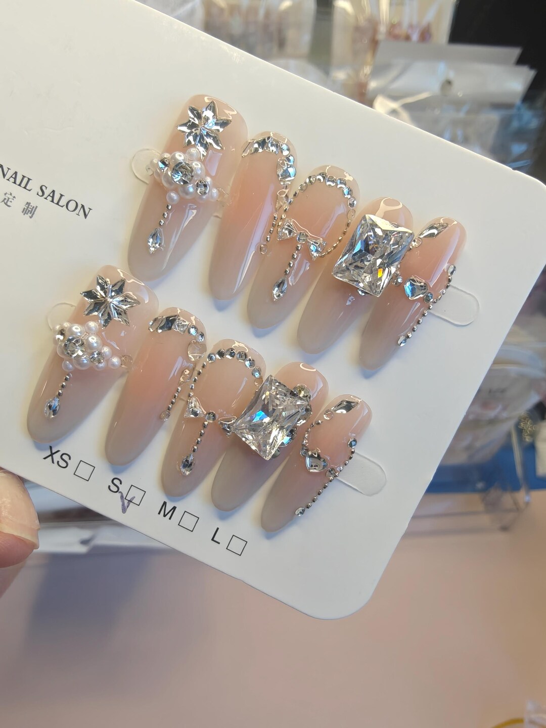 Glamorous Rhinestone Handmade Press-on Nails - Etsy