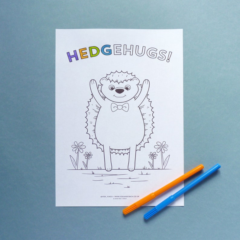 Hedgehugs Printable Colouring Sheet, Hedgehog Digital Download ...