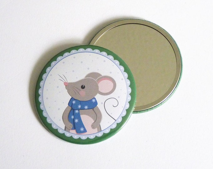 Cute Illustrated Mouse Pocket Mirror, Mouse Compact Mirror, Mouse Gift ...