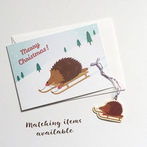Sledging Hedgehog Christmas Cards Pack, Sledgehog Cute Woodland Xmas ...