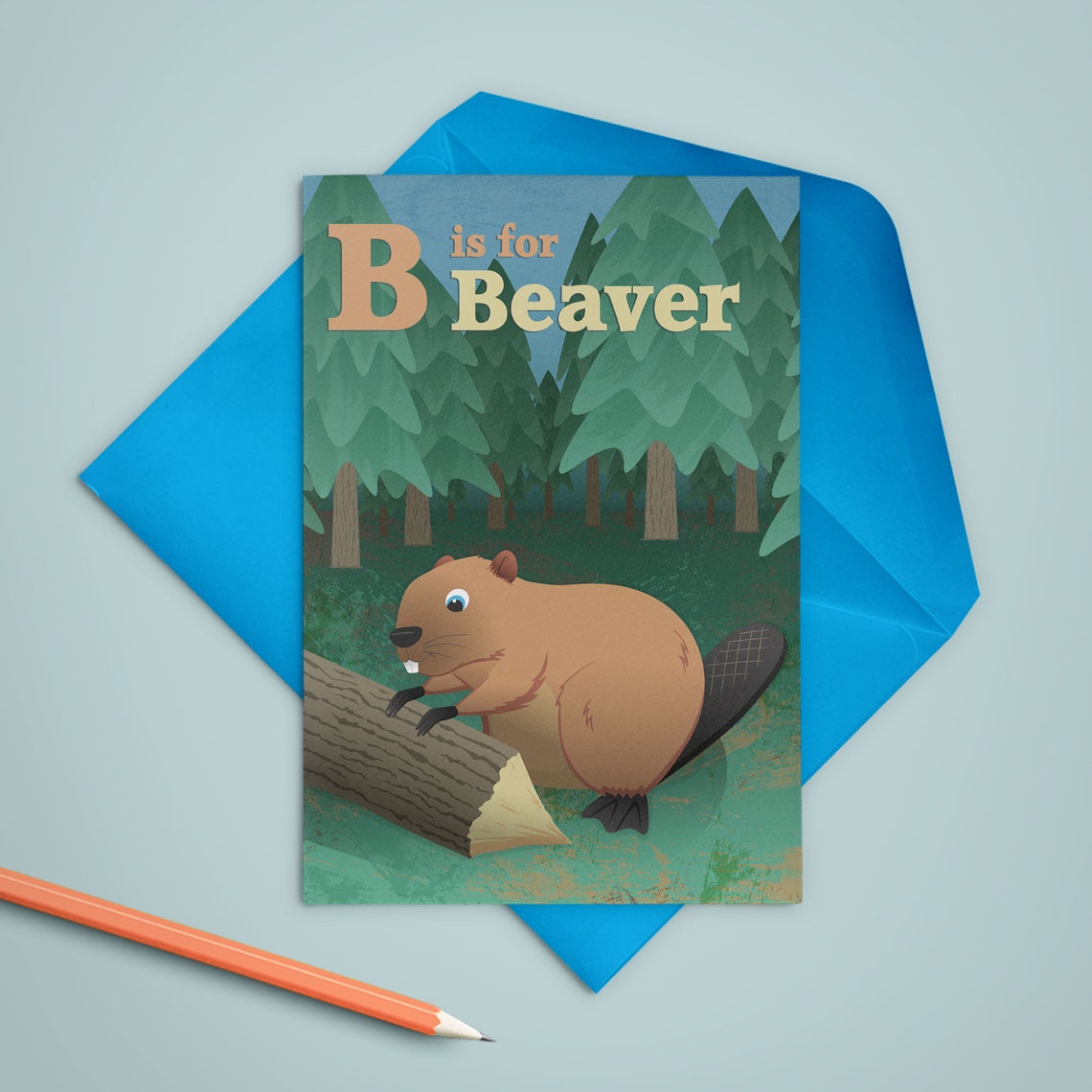 B is for Beaver birthday card Nature note card | Etsy