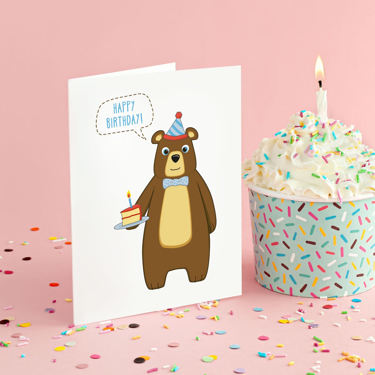 Bear Happy Birthday Card for Kids, Children's Birthday Card, Card for ...