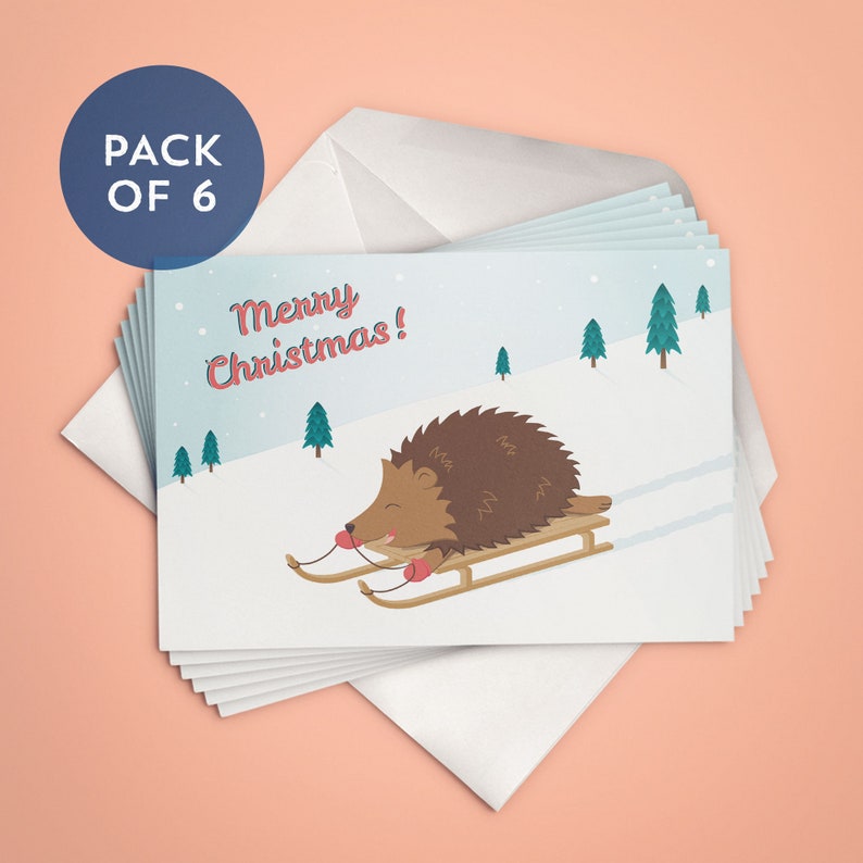 Sledging Hedgehog Christmas Cards Pack Sledgehog Cute - Etsy UK