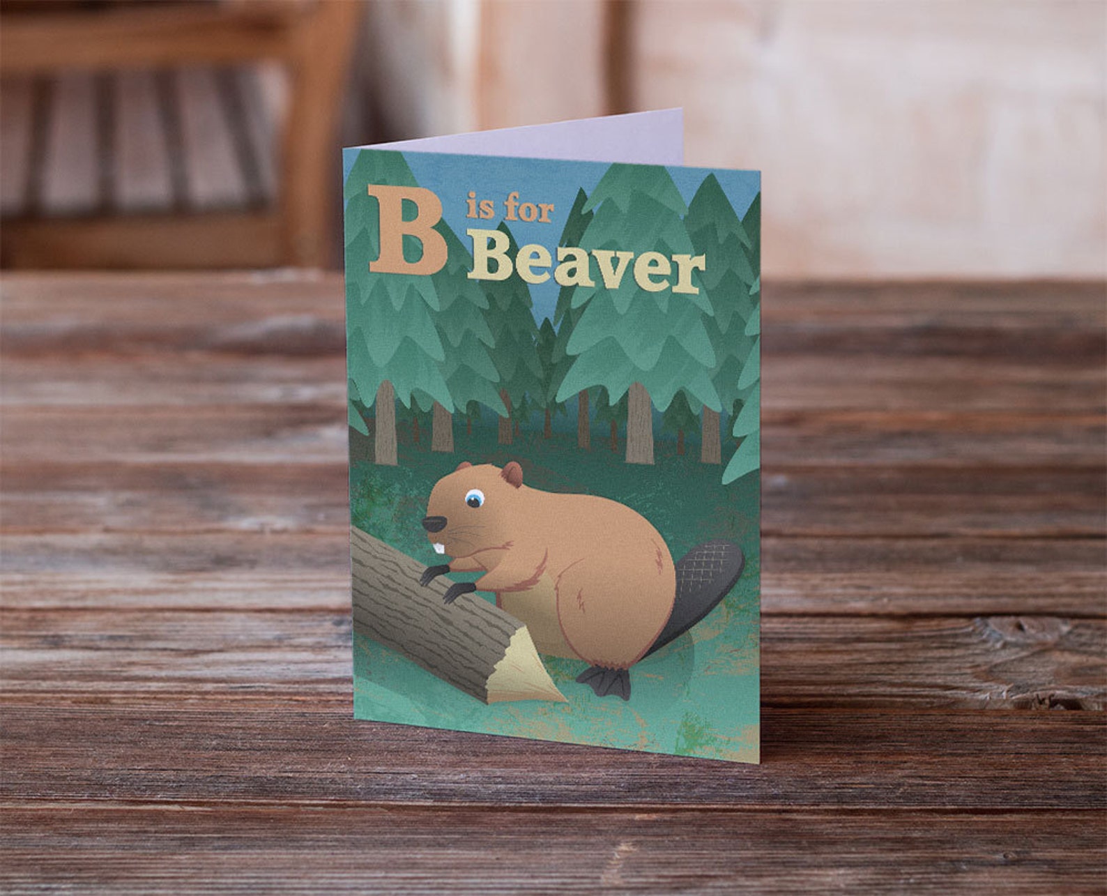 B is for Beaver birthday card Nature note card | Etsy