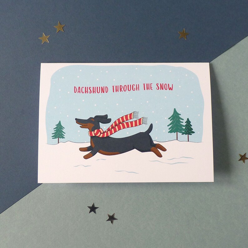 Dachshund through the snow Christmas card cute holiday card | Etsy