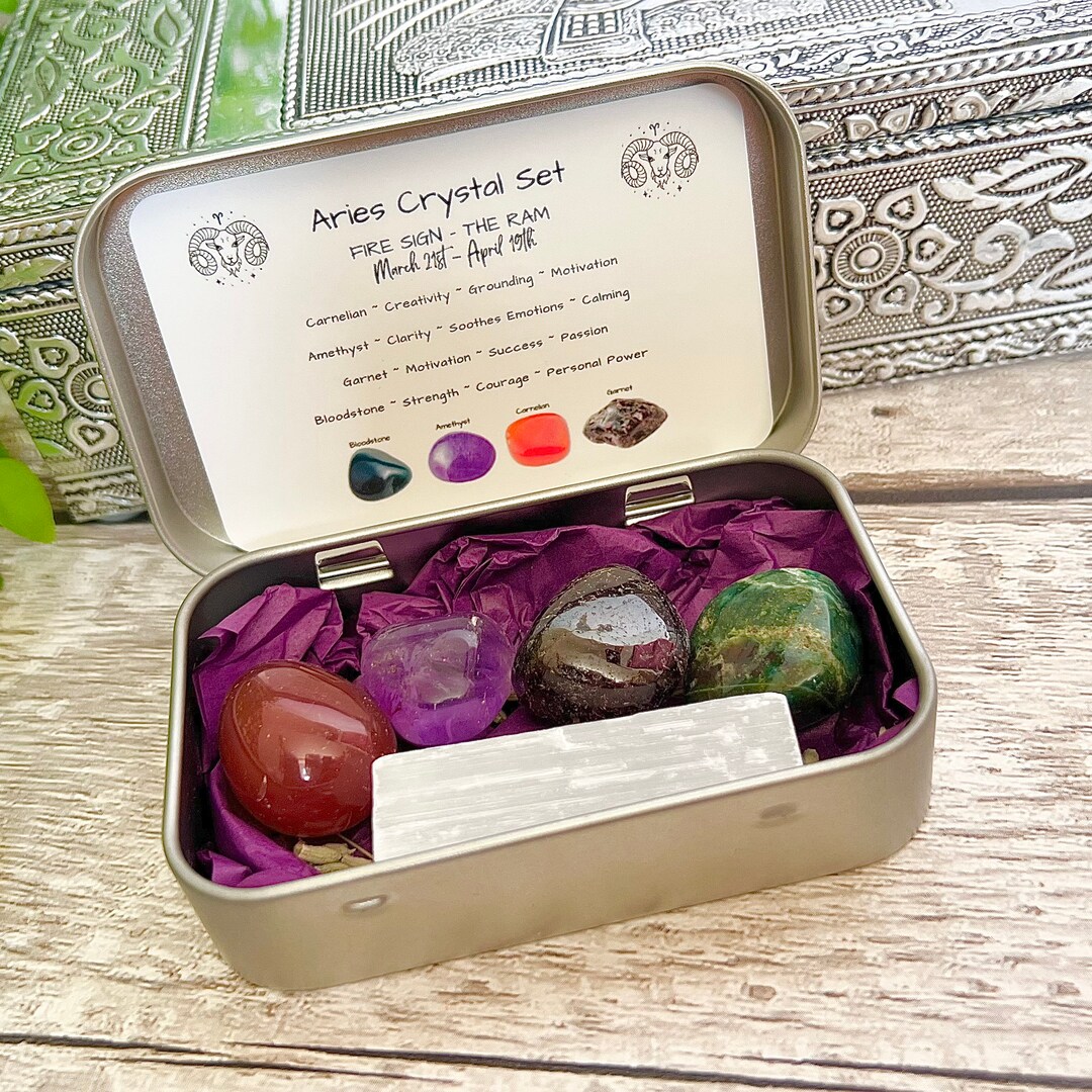 Aries Birthday Gift, Christmas Gift, Zodiac Crystal Set, Starsign ...