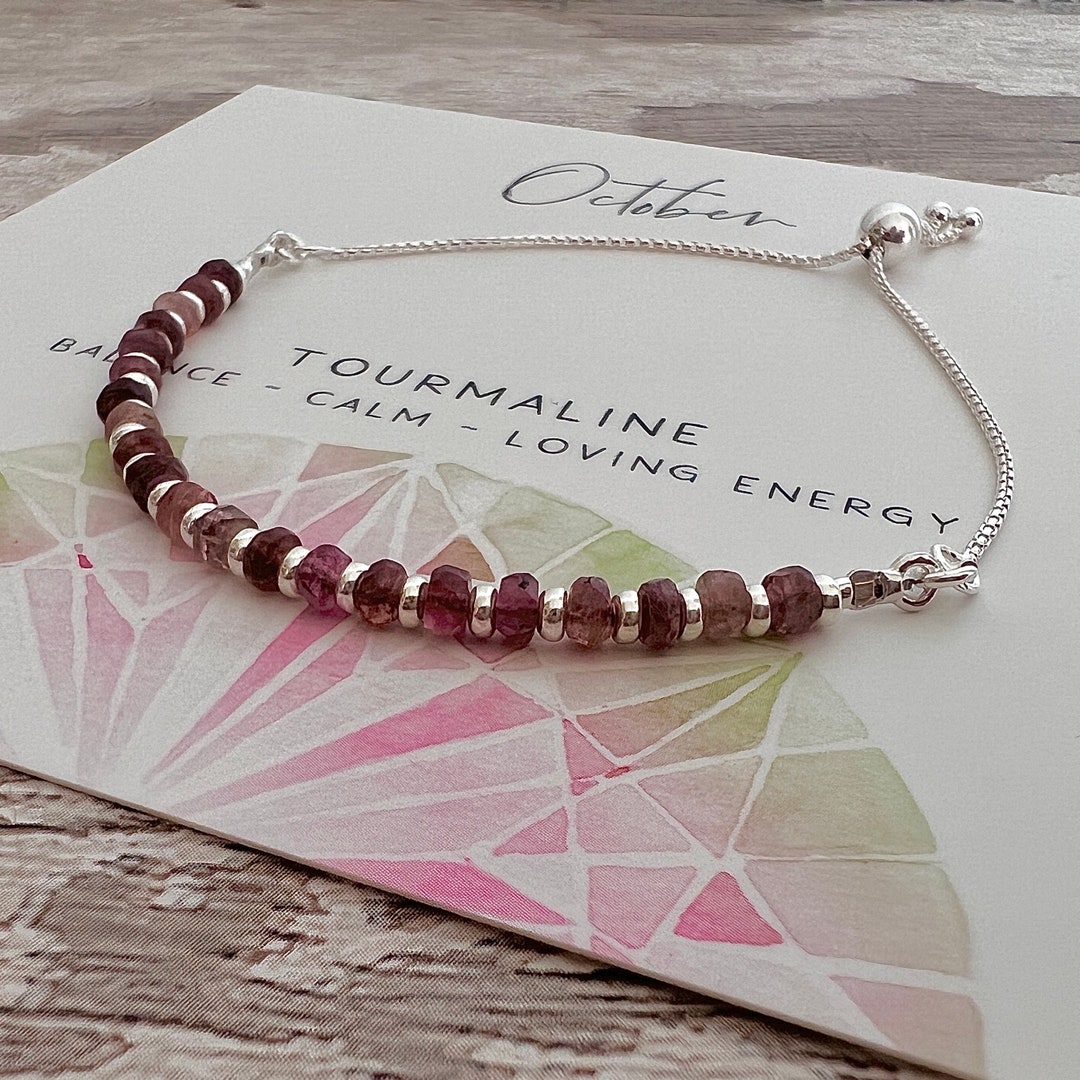 Pink Tourmaline Bracelet, October Birthstone Jewellery, Birthday Gift ...