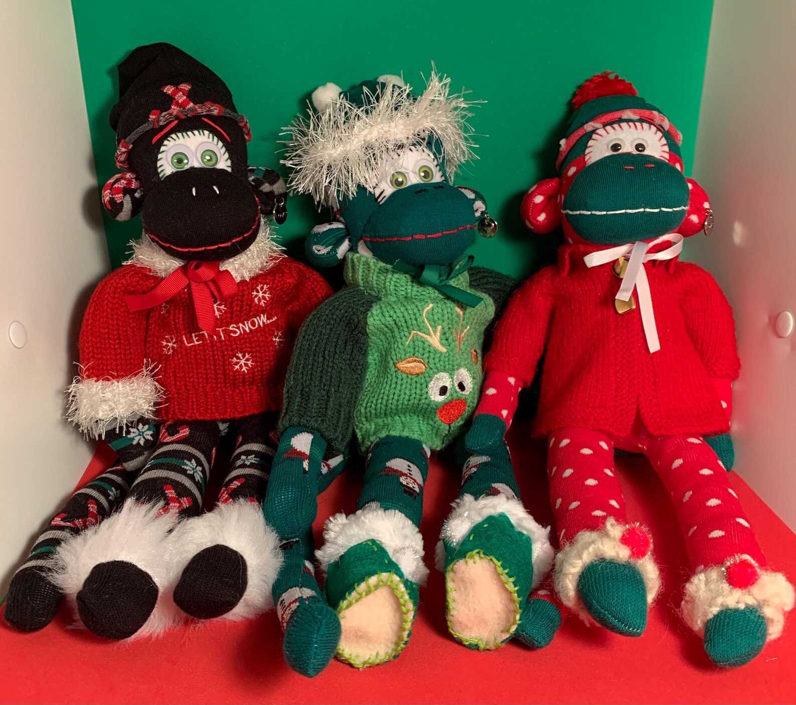 Handmade Original Winter Themed Sock Monkey, Elf, Plush 16" Brand New ...