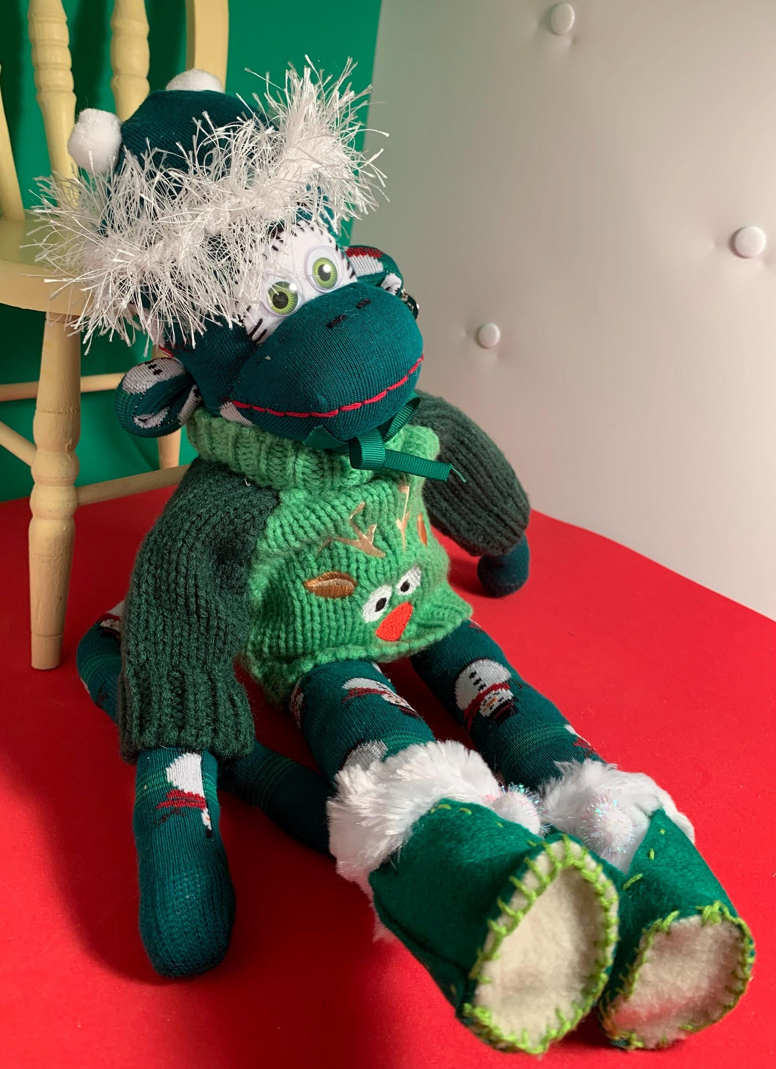 Handmade Original Winter Themed Sock Monkey, Elf, Plush 16" Brand New ...