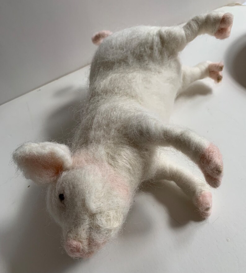 Domestic White Sculptured Needle Felted Pig, Merino Wool, Armature ...