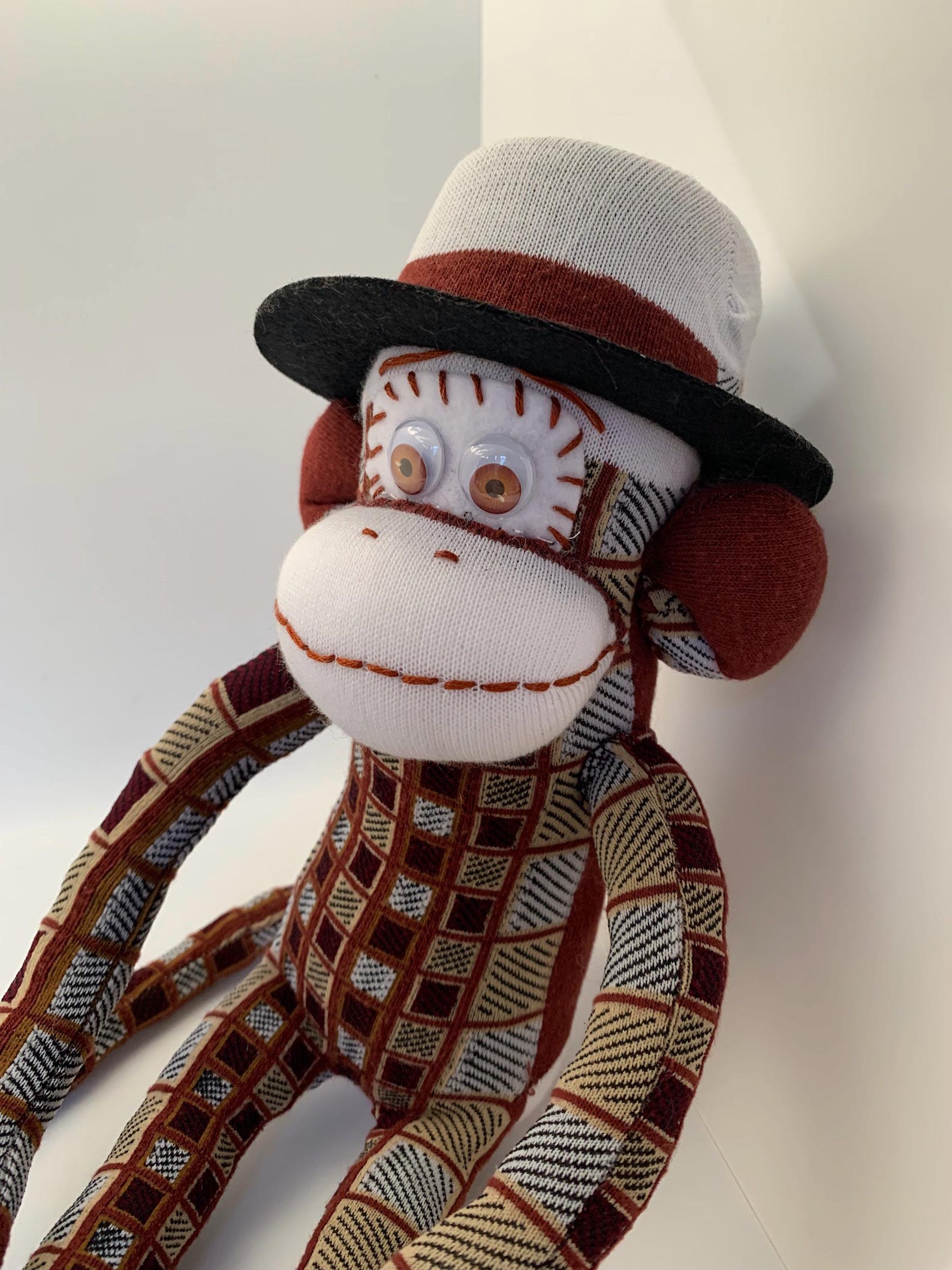 Goofy Sock Monkey, Huggable Stuffed Handmade, All Ages, Folk Art Style ...