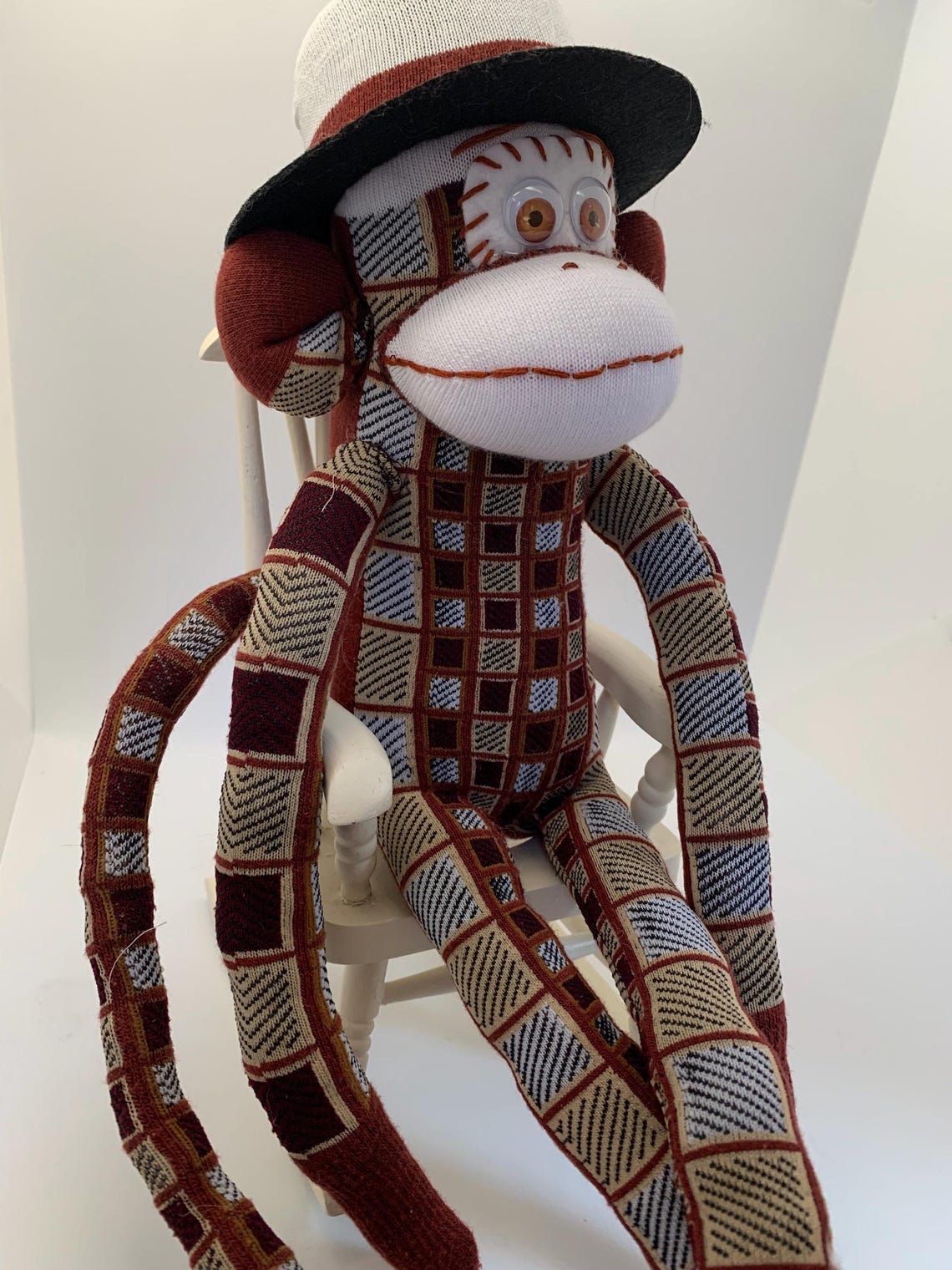 Goofy Sock Monkey, Huggable Stuffed Handmade, All Ages, Folk Art Style ...