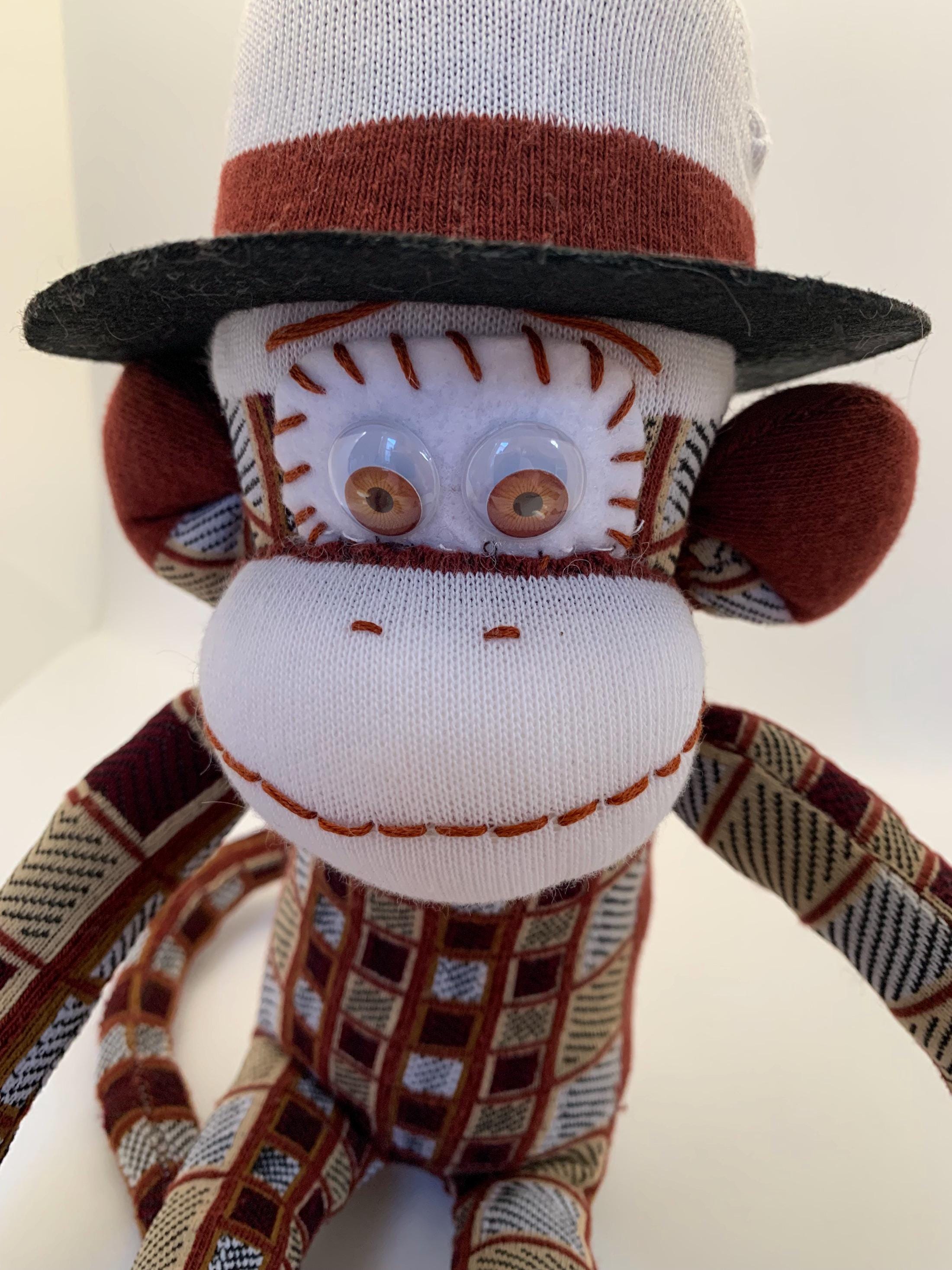 Goofy Sock Monkey, Huggable Stuffed Handmade, All Ages, Folk Art Style ...