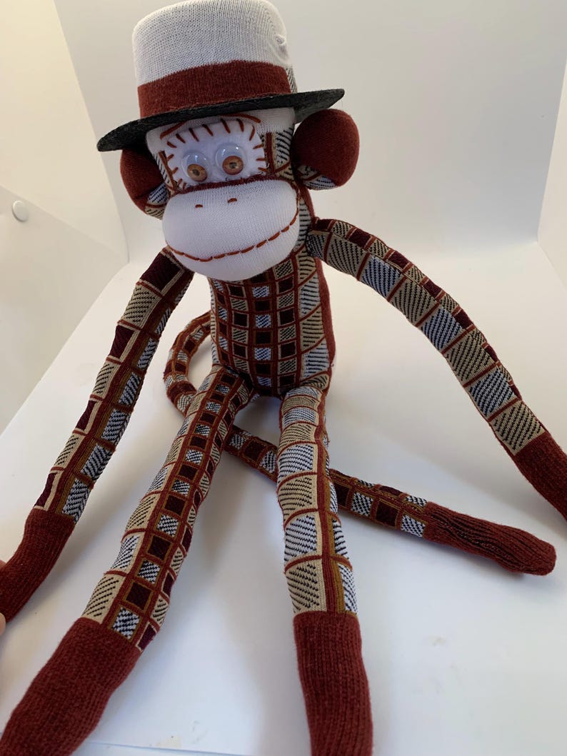 Goofy Sock Monkey, Huggable Stuffed Handmade, All Ages, Folk Art Style ...