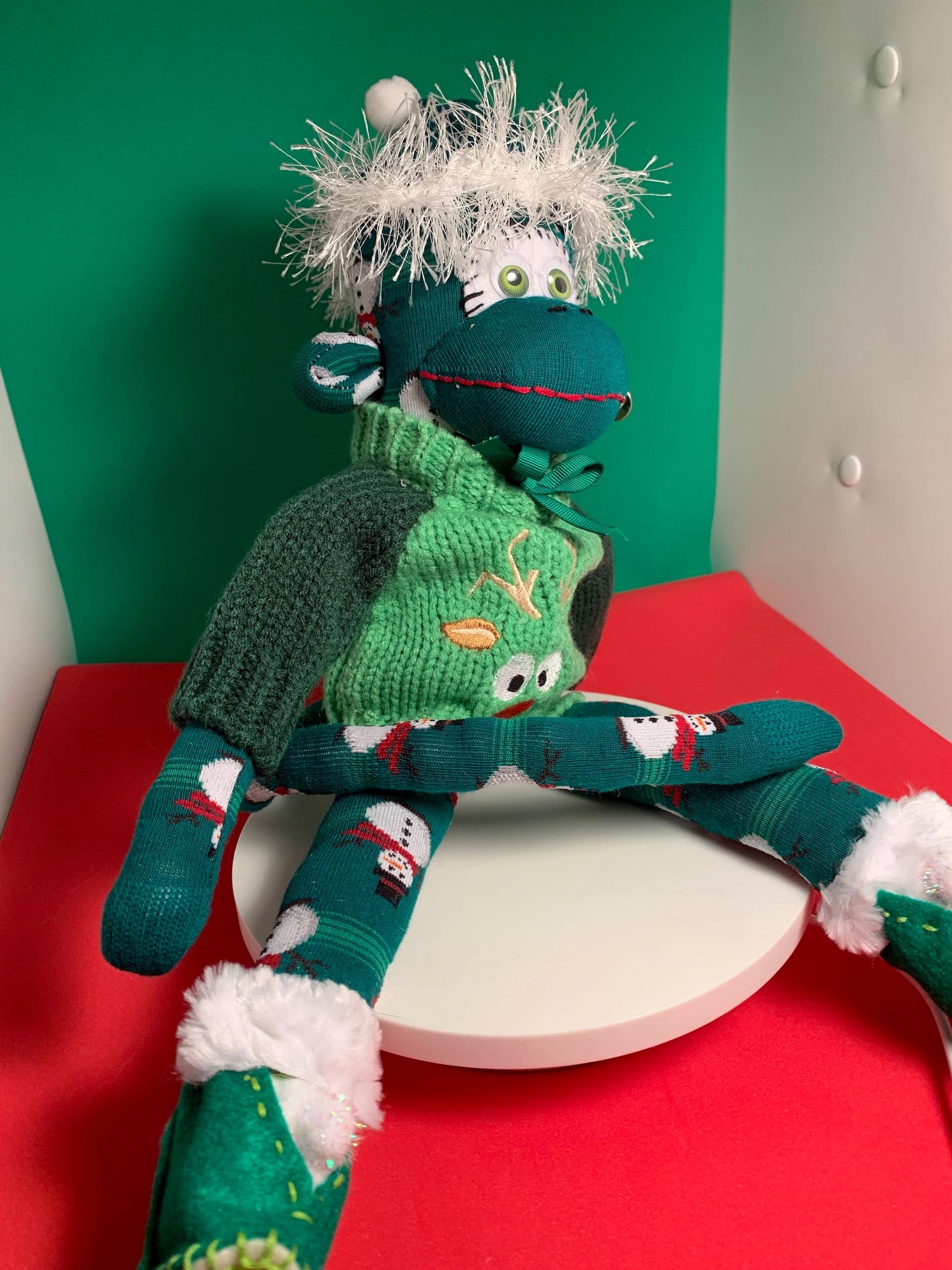 Handmade Original Winter Themed Sock Monkey, Elf, Plush 16" Brand New ...