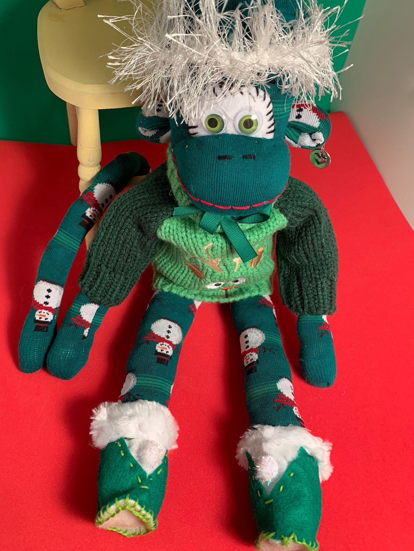 Handmade Original Winter Themed Sock Monkey, Elf, Plush 16" Brand New ...