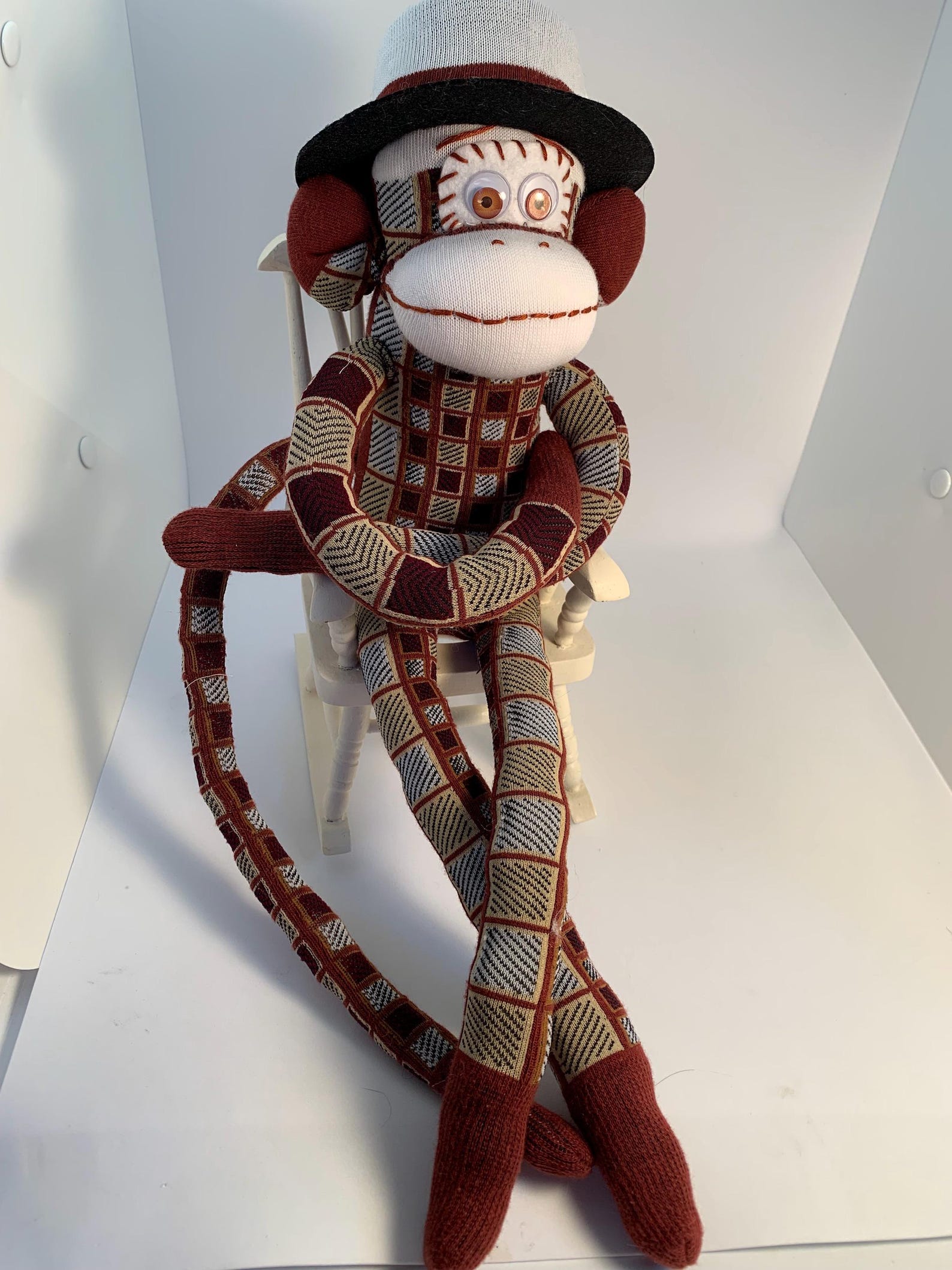 Goofy Sock Monkey, Huggable Stuffed Handmade, All Ages, Folk Art Style ...