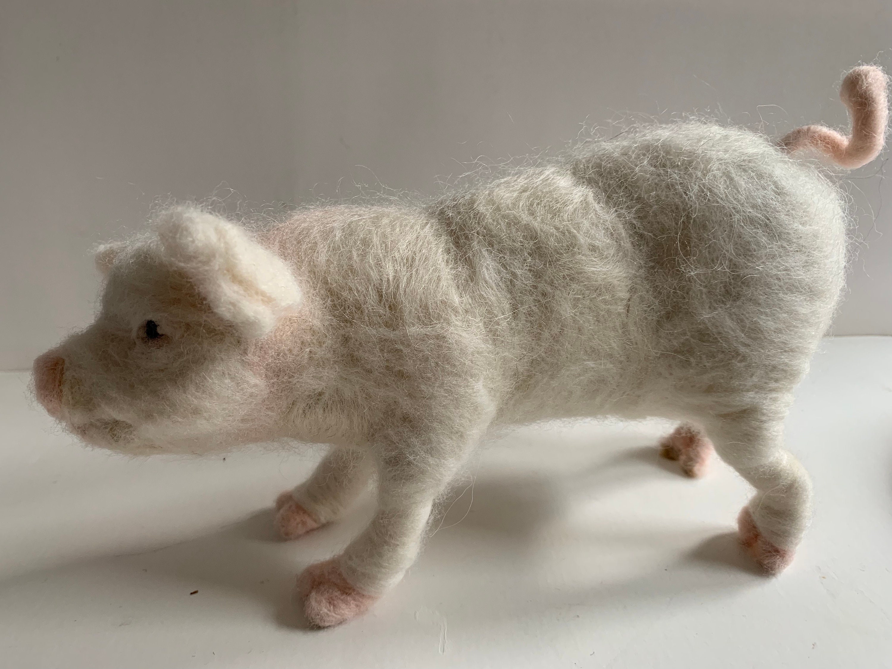 Domestic White Sculptured Needle Felted Pig, Merino Wool, Armature ...