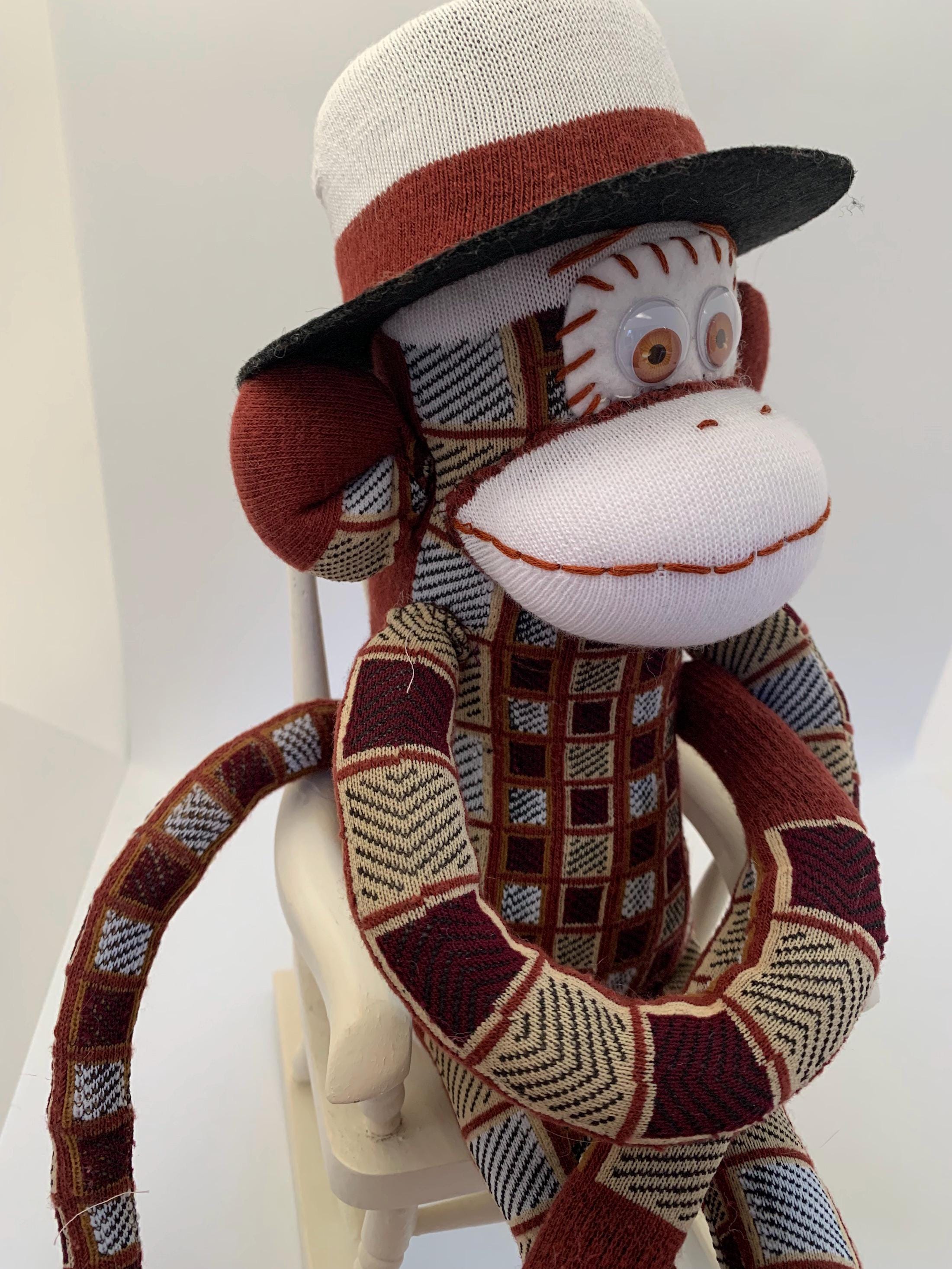 Goofy Sock Monkey, Huggable Stuffed Handmade, All Ages, Folk Art Style ...
