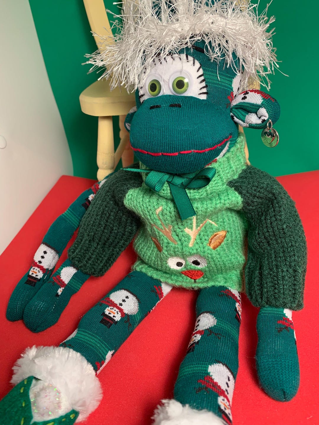 Handmade Original Winter Themed Sock Monkey, Elf, Plush 16" Brand New ...