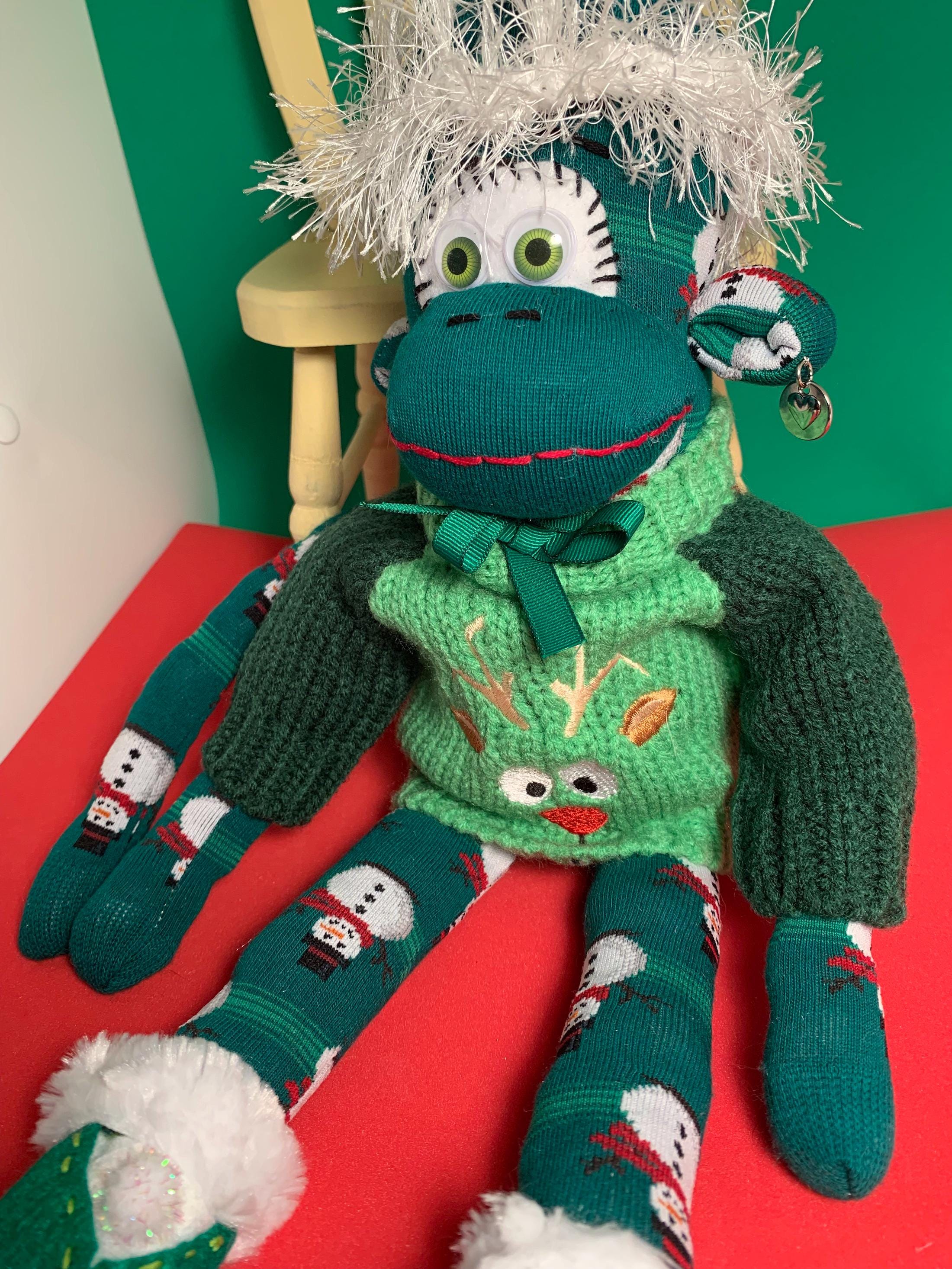 Handmade Original Winter Themed Sock Monkey, Elf, Plush 16" Brand New ...