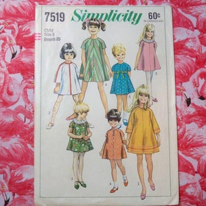 Vintage Simplicity 7519 Child's Dress 1967 Child's Size 6 Breast 25 ...