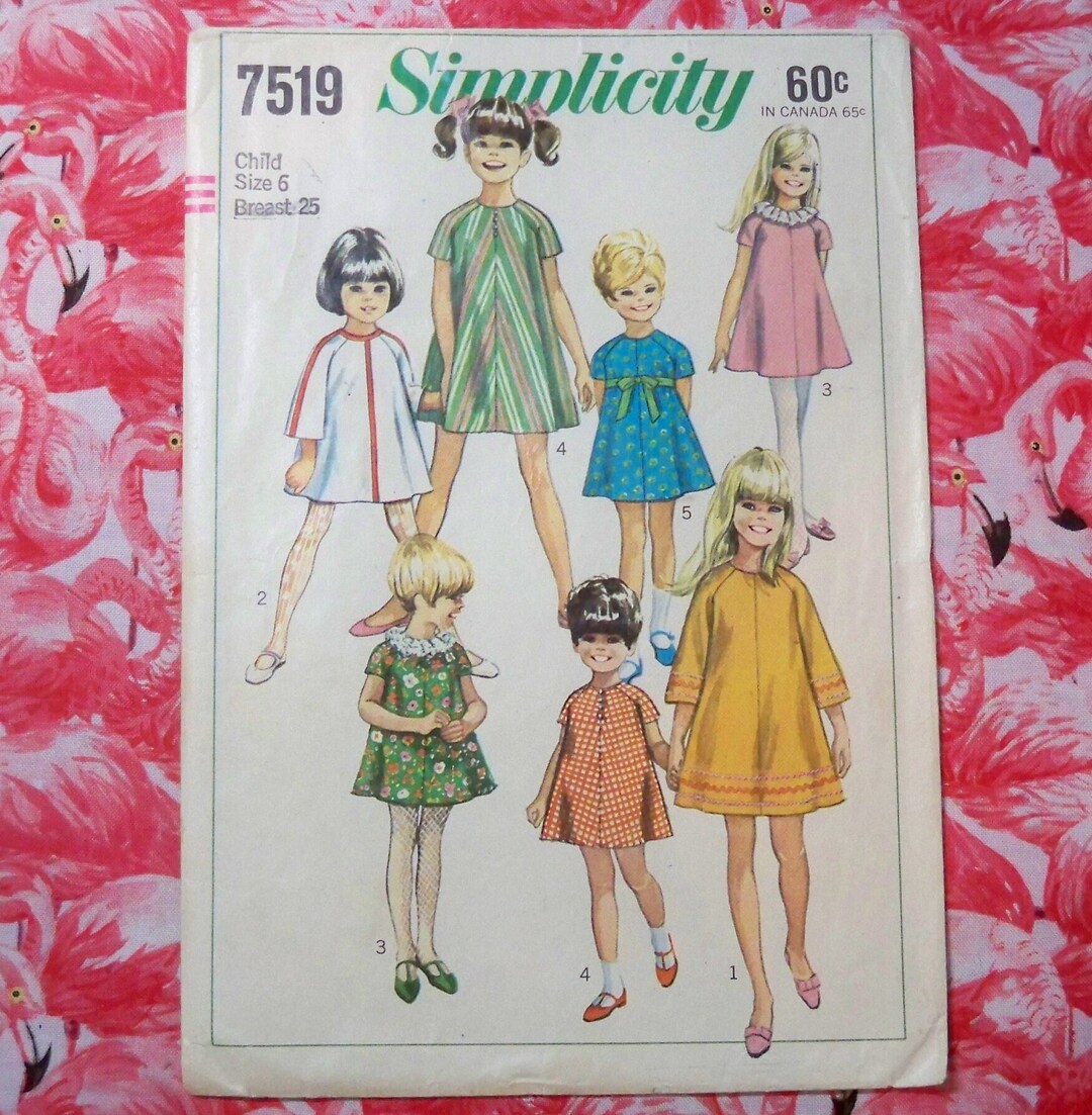 Vintage Simplicity 7519 Child's Dress 1967 Child's Size 6 Breast 25 ...