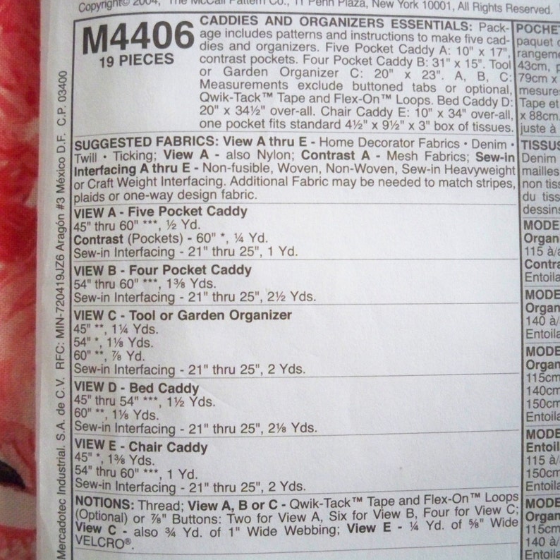 Uncut Mccall's M4406 Caddies and Organizers Essentials. 5 - Etsy