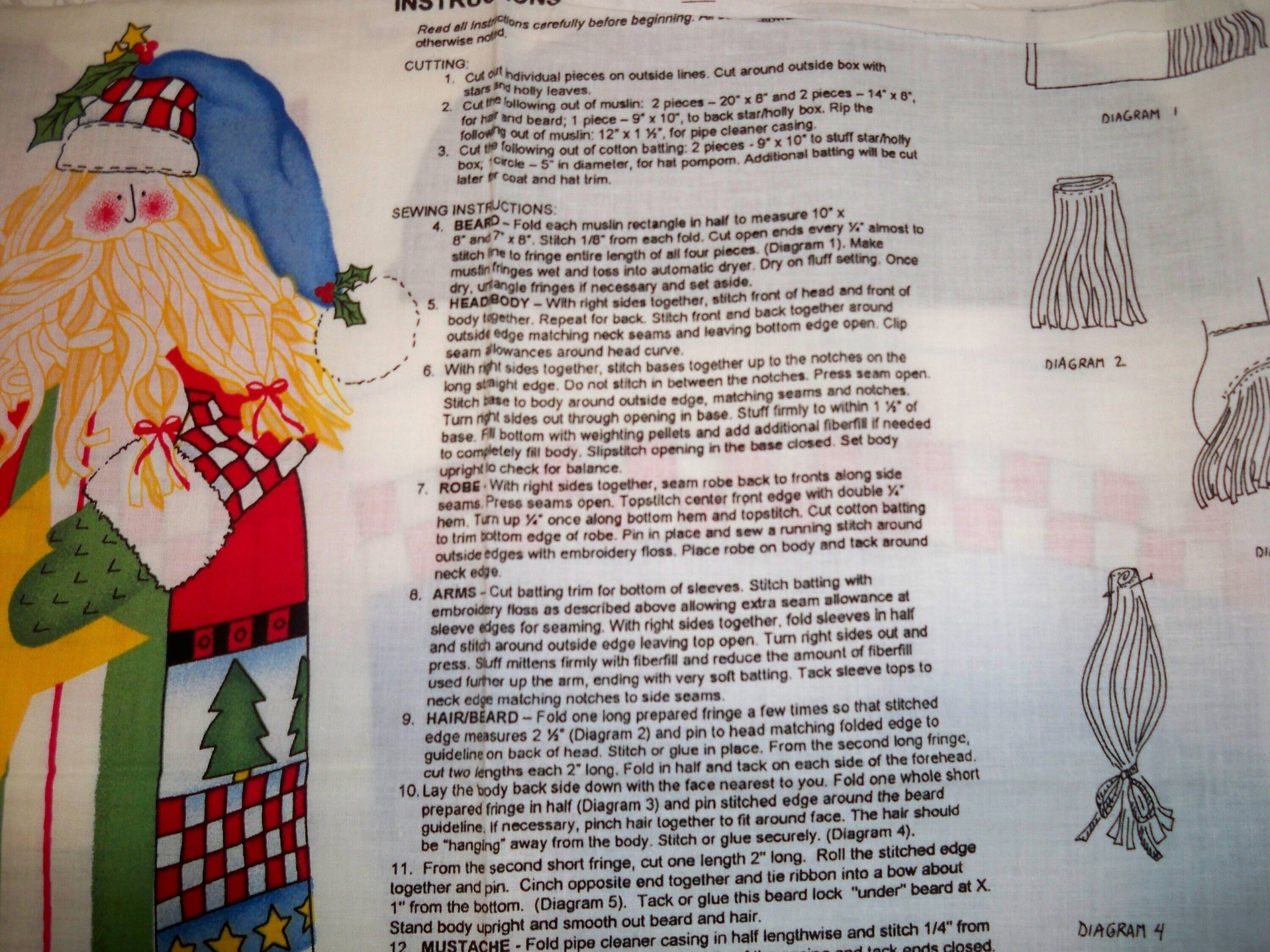 Vintage Alma Lynne's Standing Santa Doll Sewing Panel 3-D Santa - Etsy