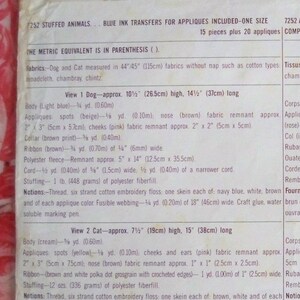 Simplicity 7252 Sewing Pattern Cat and Dog Stuffed Animals the Vanessa ...