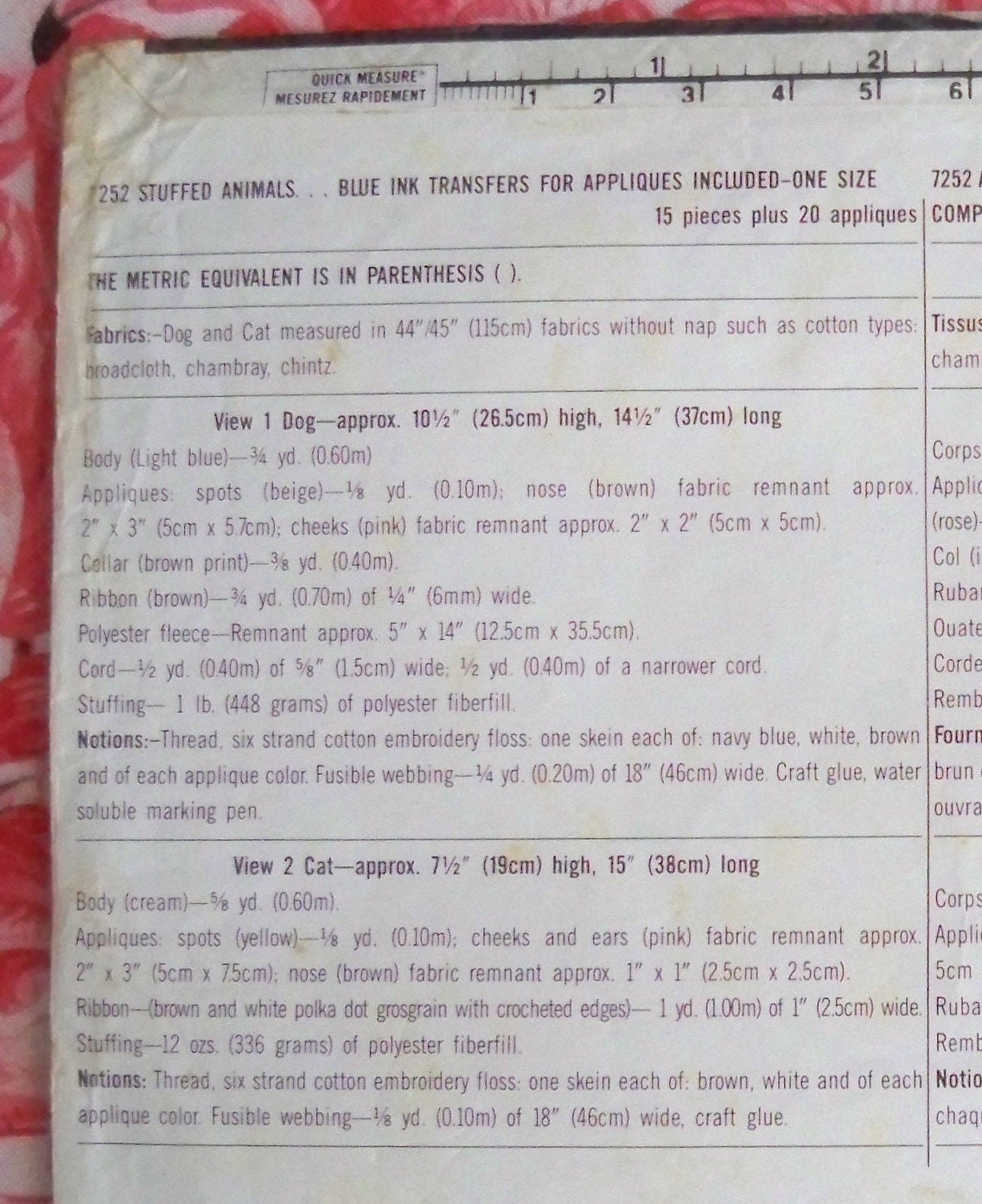 Simplicity 7252 Sewing Pattern Cat and Dog Stuffed Animals the Vanessa ...