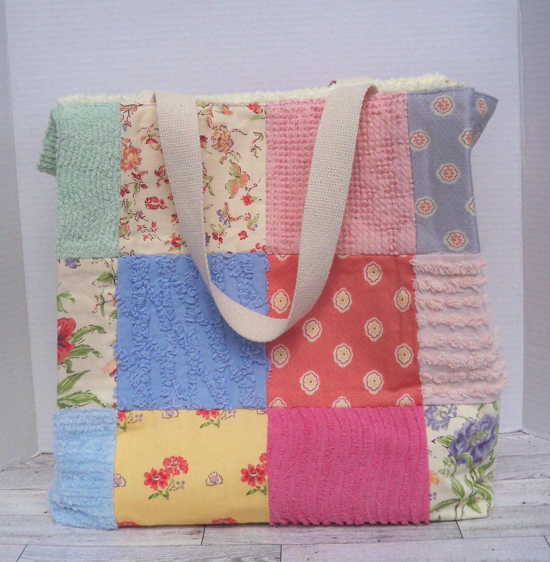One of a Kind Upcycled Chenille and Drapery Fabric Samples Large Tote ...
