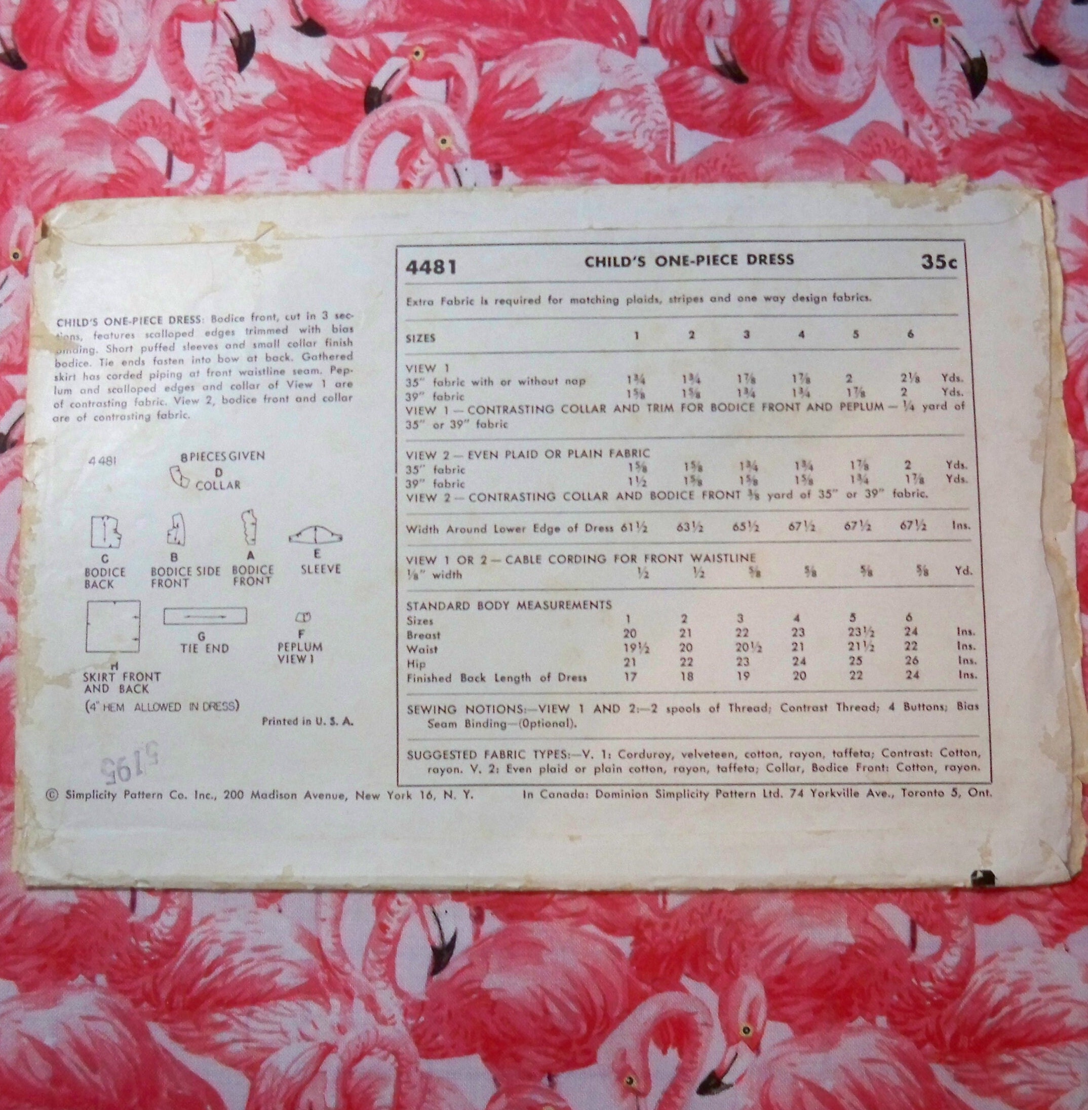 Vintage Simplicity 4481 Child's One-piece Dress. Size 4 1950's - Etsy