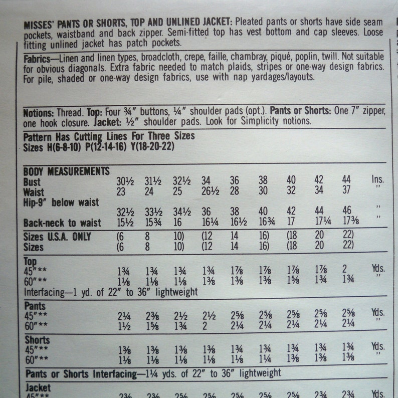 Uncut Simplicity 8239 Misses' Pants or Shorts, Top and Unlined Jacket ...