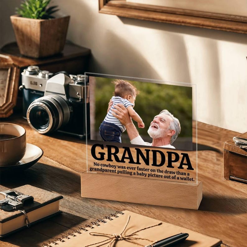 Personalized Grandpa Photo Acrylic Plaque With LED Base - Etsy