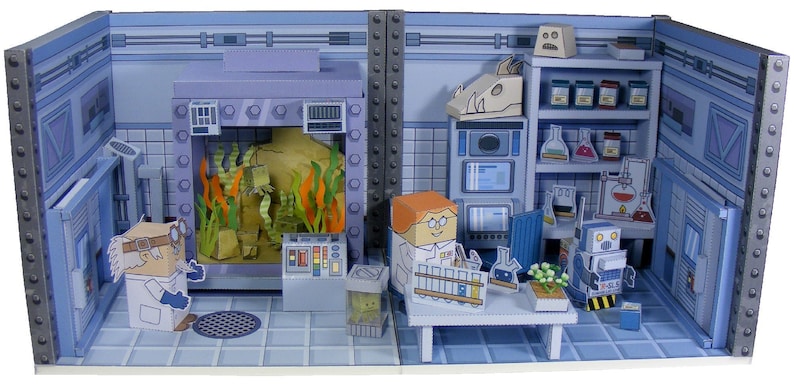 Sci-fi Miniworld Papertoys – the Science Lab. Instant Download - Etsy