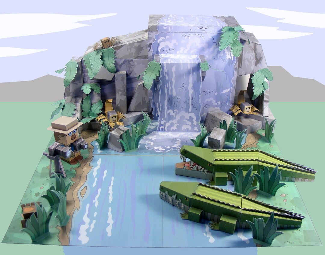 DINO MINIWORLD PAPERTOYS – the Waterfall – Cut, Assemble and Play ...