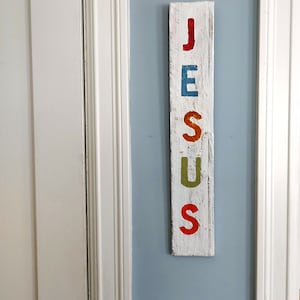 Vertical Distressed Wood Jesus Sign 21x4" Faith Blessings - Etsy