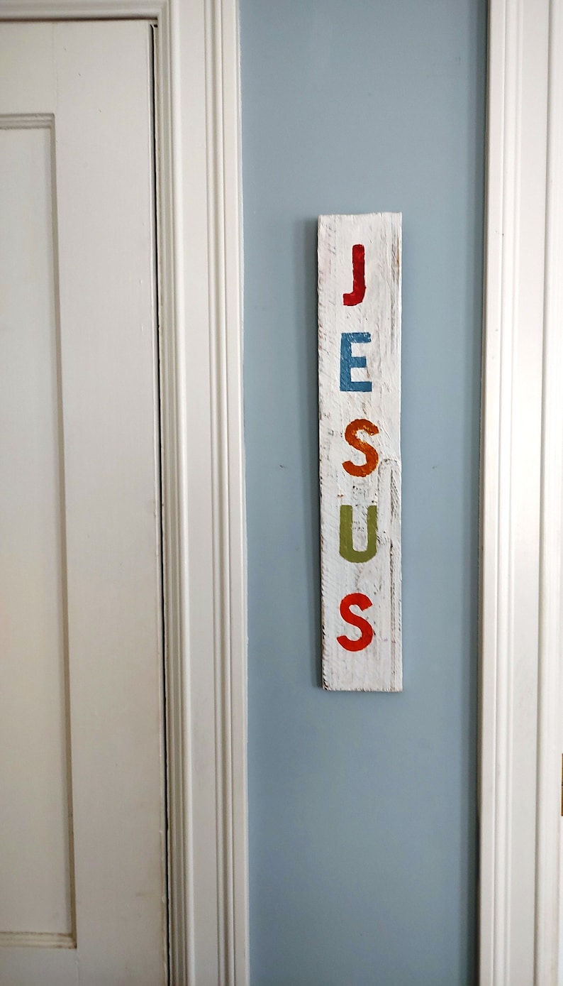 Vertical Distressed Wood Jesus Sign 21x4" Faith Blessings - Etsy