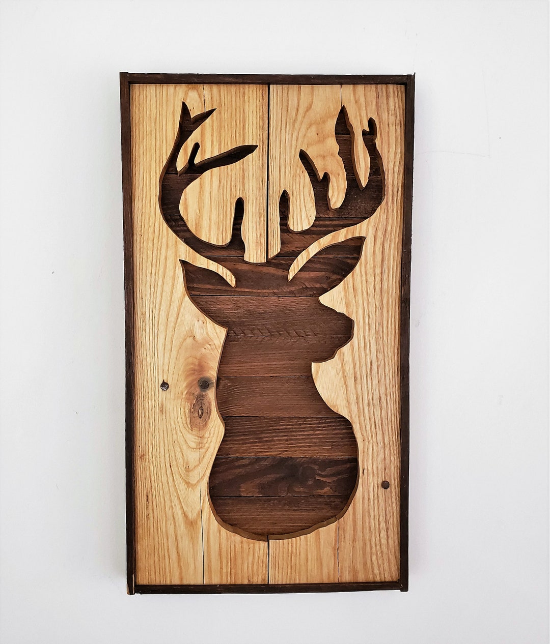 Rustic Wood Framed Deer With Antlers Deer Outline Repurposed Wood 18x10 ...