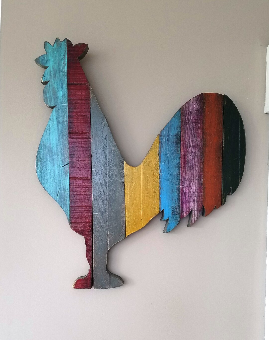 15x13" Farmhouse Rooster Cutout Wall Decor in Green Red Yellow and Teal ...
