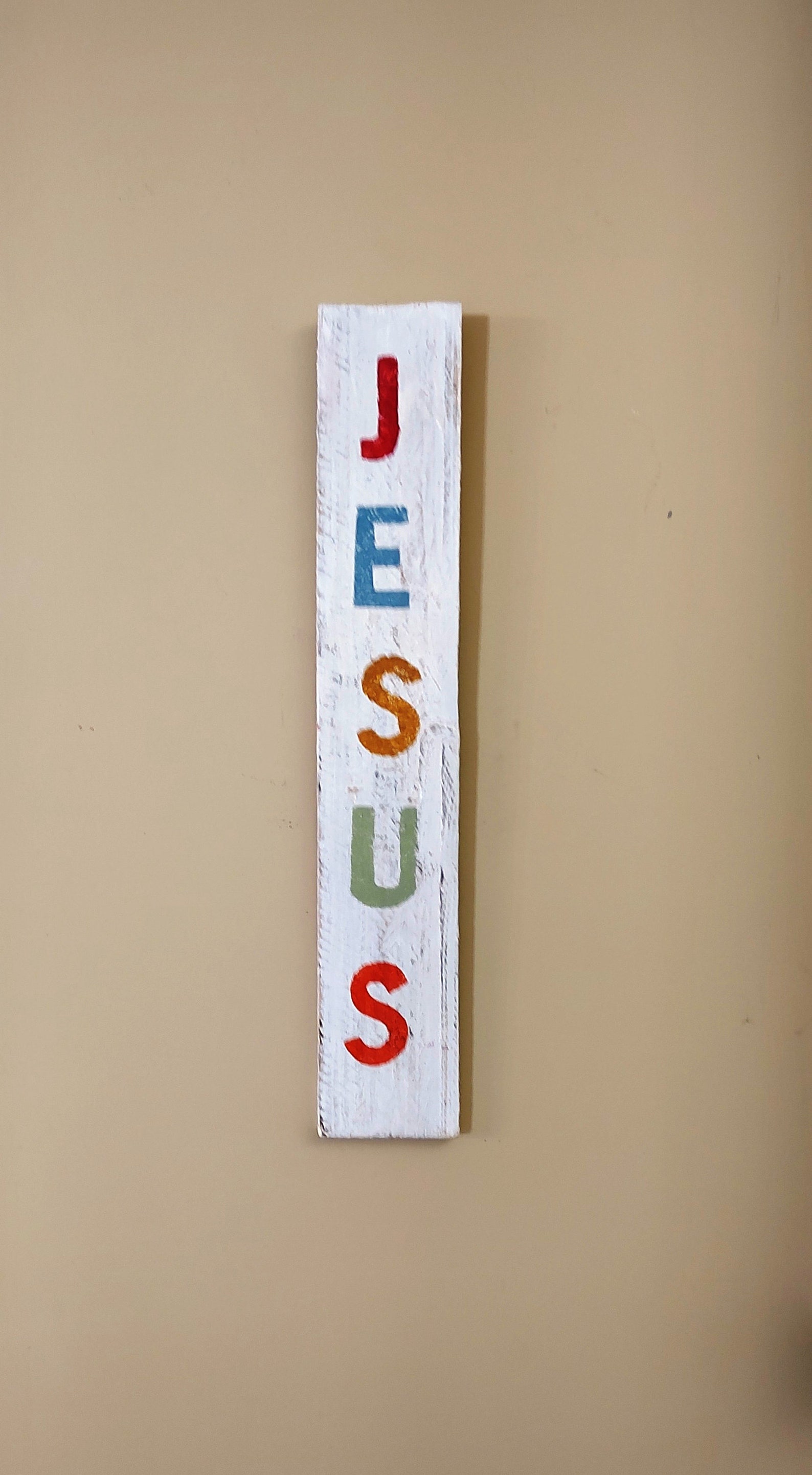 Vertical Distressed Wood Jesus Sign 21x4" Faith Blessings - Etsy