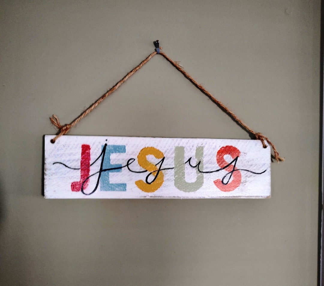 Reversible Distressed Wood Jesus Sign 13x4" Two-sided Message Wall ...