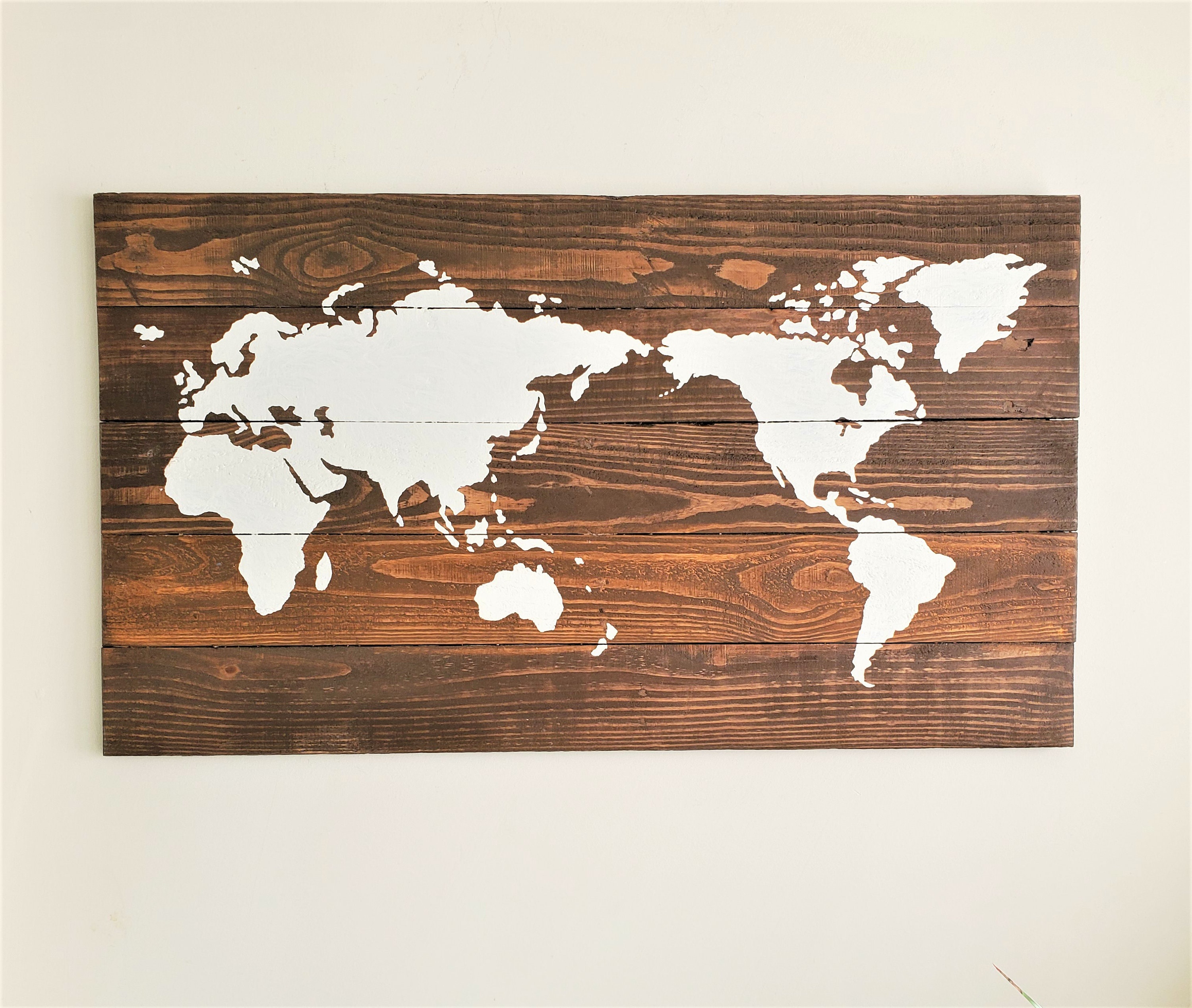 Wooden World Map 31x18 Distressed Reclaimed Wood Handmade Pacific Ocean ...
